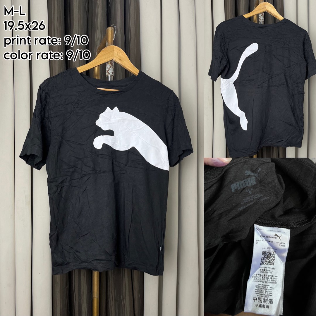 Puma white wrap around cat logo black shirt, Men's Fashion, Tops & Sets ...