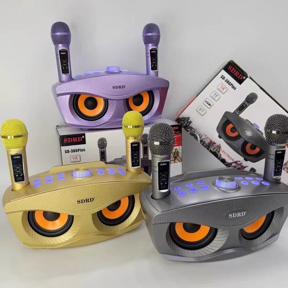 SDRD - SD306 Plus - Family Karaoke Owl Bluetooth Speaker with 2 wireless microphones, Audio ...