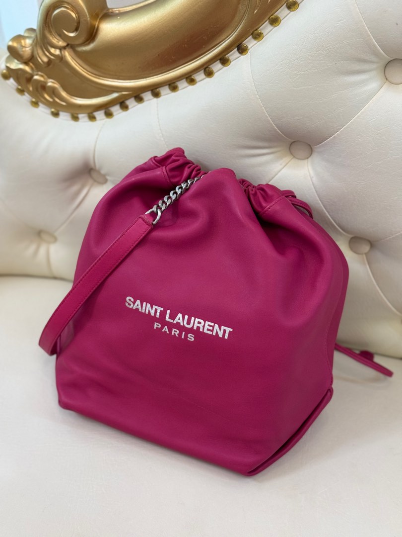 YSL Teddy Bucket Bag in Pink, Luxury, Bags & Wallets on Carousell