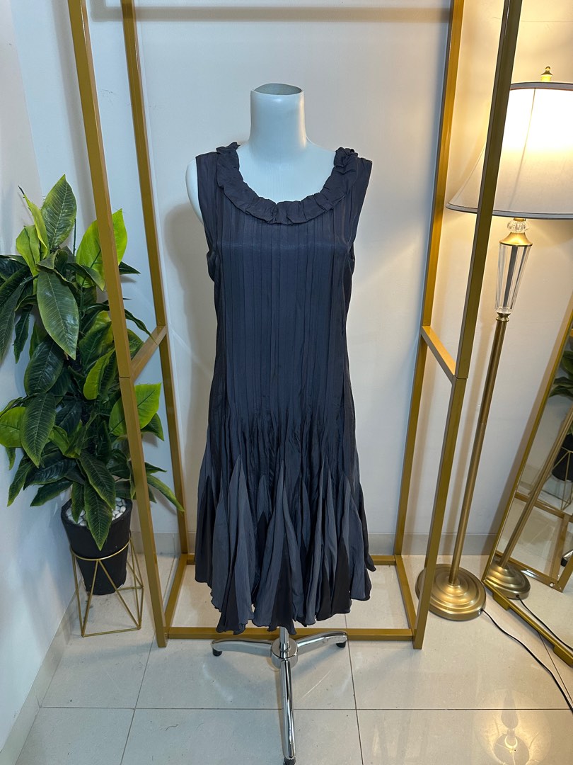 B0614 - MINE - Grey ruffle dress cantik elegan premium, Fesyen Wanita ...