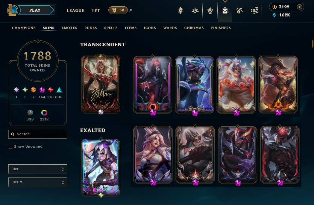 💎 1 of 1 MOST COMPLETE LoL and TFT Collectors Account | 1788 Skins ...