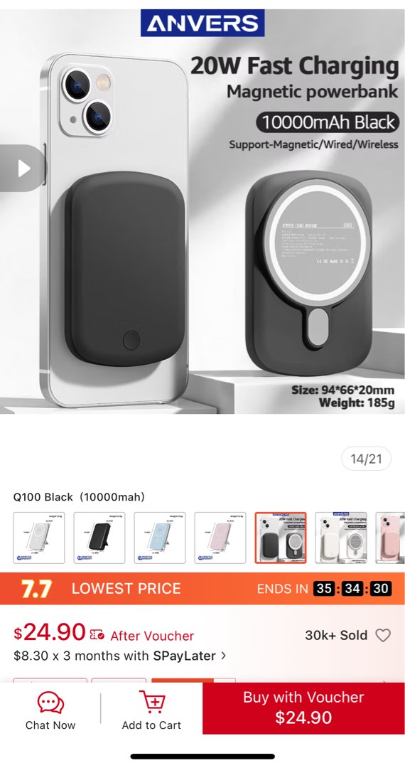 Anvers Q100 PowerBank 10000mAh 20W Fast Charging Wireless Portable ...