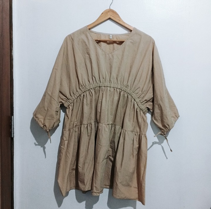 Khaki Korean Layered Dress, Women's Fashion, Dresses & Sets, Dresses on ...