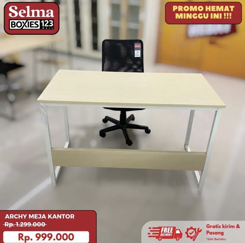 Meja kerja besi motif kayu, Perabotan Rumah di Carousell