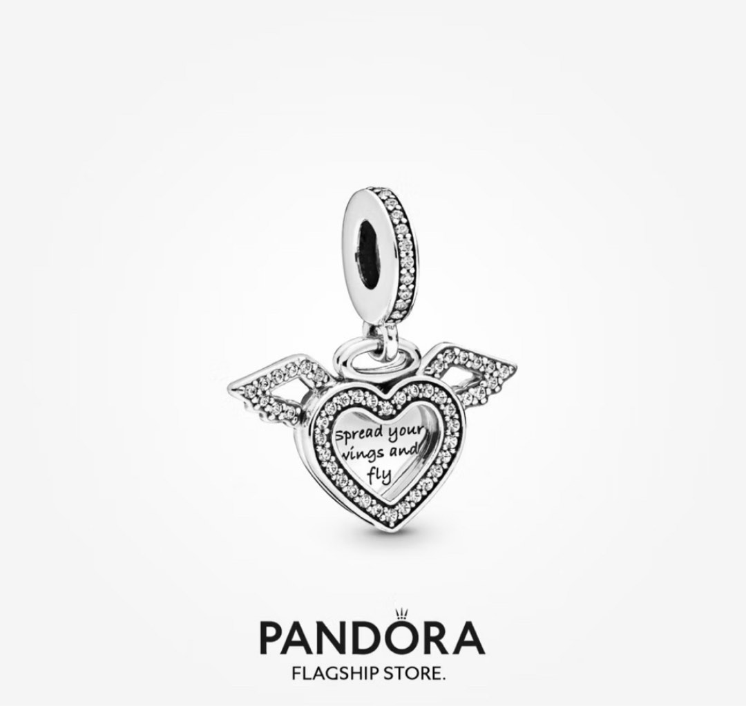 Pandora Heart and Angel Wings Dangle Charm, Women's Fashion, Jewelry ...