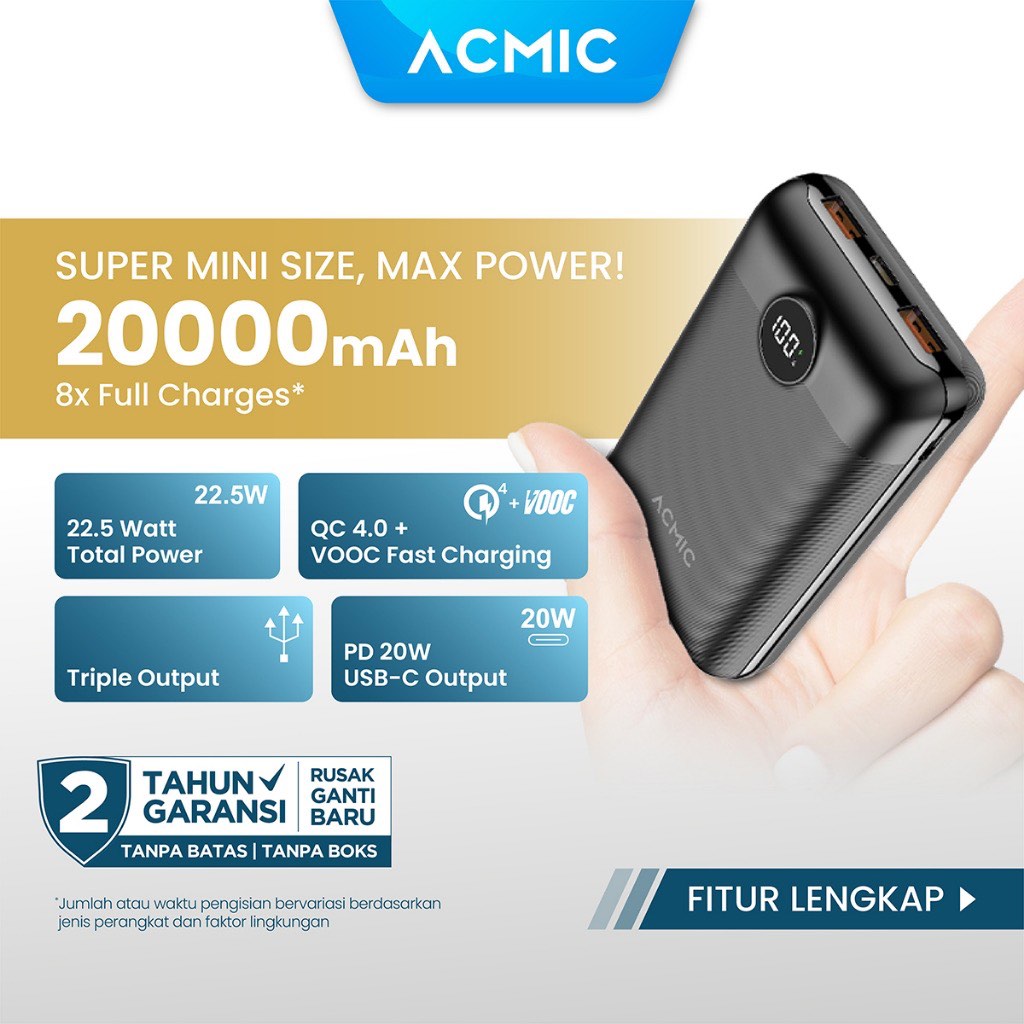 Powerbank ACMIC DIGIMAX 20000mAh Mini 22.5W Fast Charging Original 100% ...