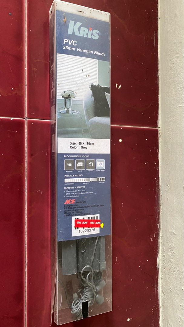 Venetian Blinds 25mm Kris (Grey) 40 x 180 cm, Perabotan Rumah di Carousell