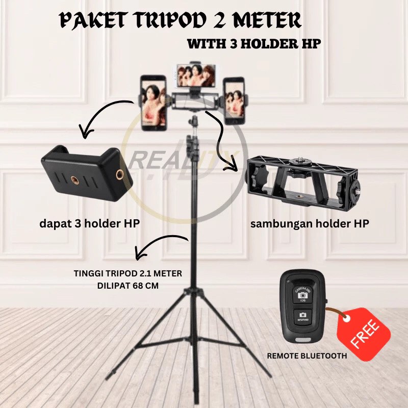 (WAJIB BACA DESKRIPSI) [Paket] Tripod Bluetooth | 2 Meter 210 CM With 3 ...