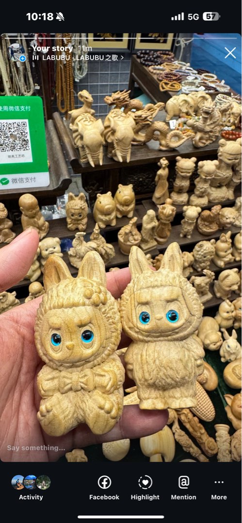 Wooden Labubu Figurine, Hobbies & Toys, Toys & Games on Carousell