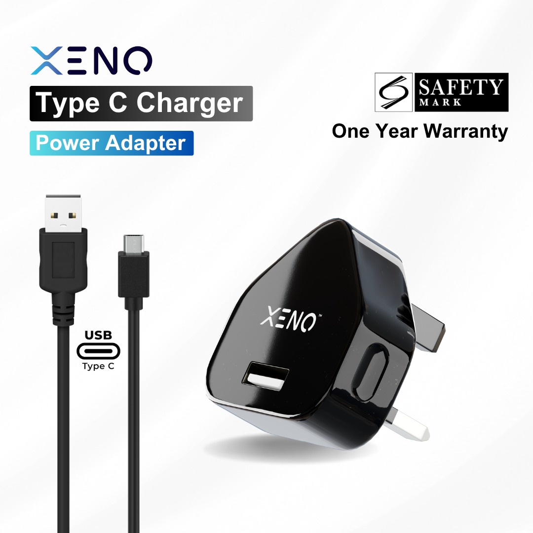 XENO Type-C USB Charger | 5V 1A UK Plug 3-Pin Power Adapter ...
