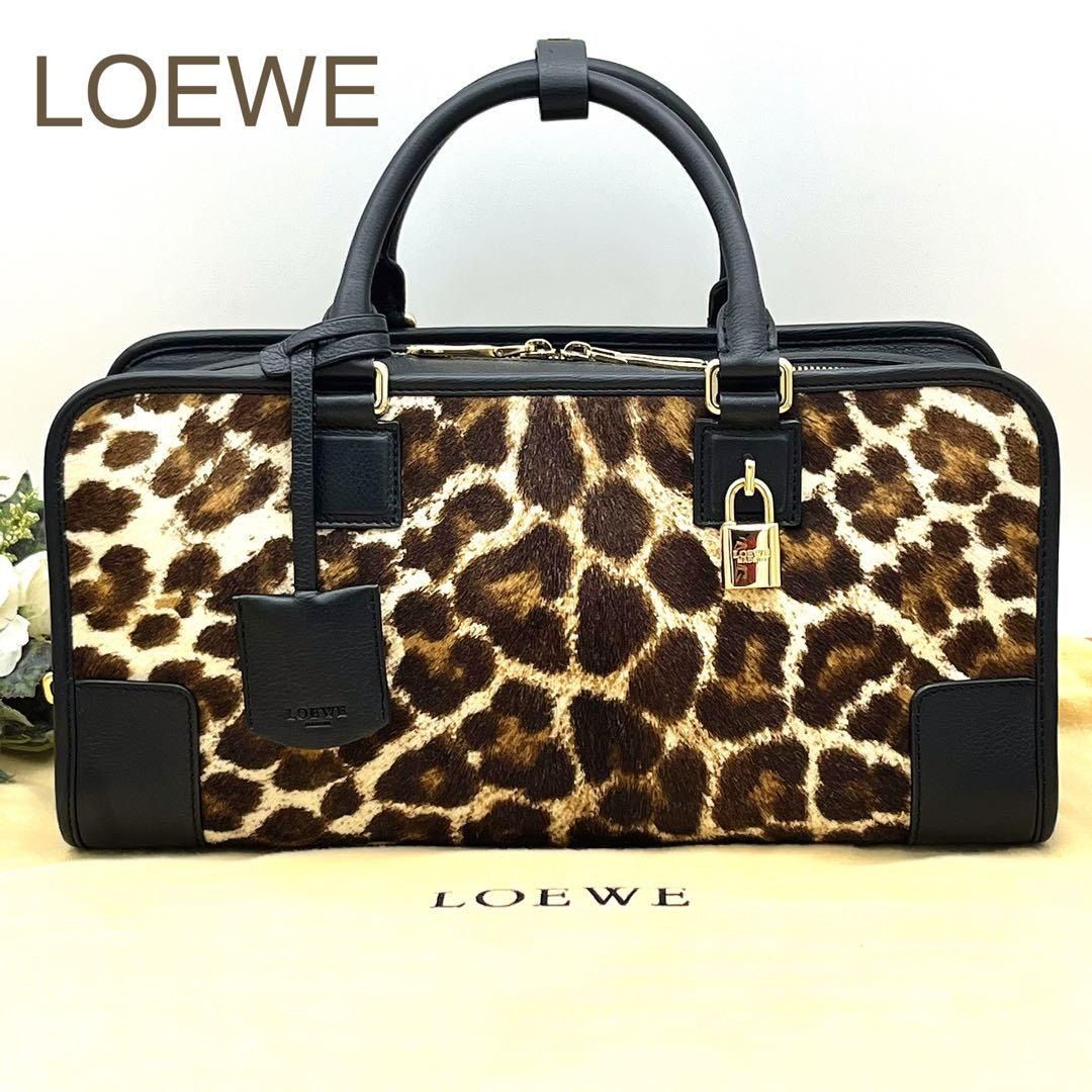 Authentic Loewe Amazona 36 Leopard Print Handbag, Porcelain w ...