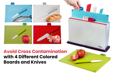 Color-Coded Chopping Boards Set with Coordinated Knives & Storage ...