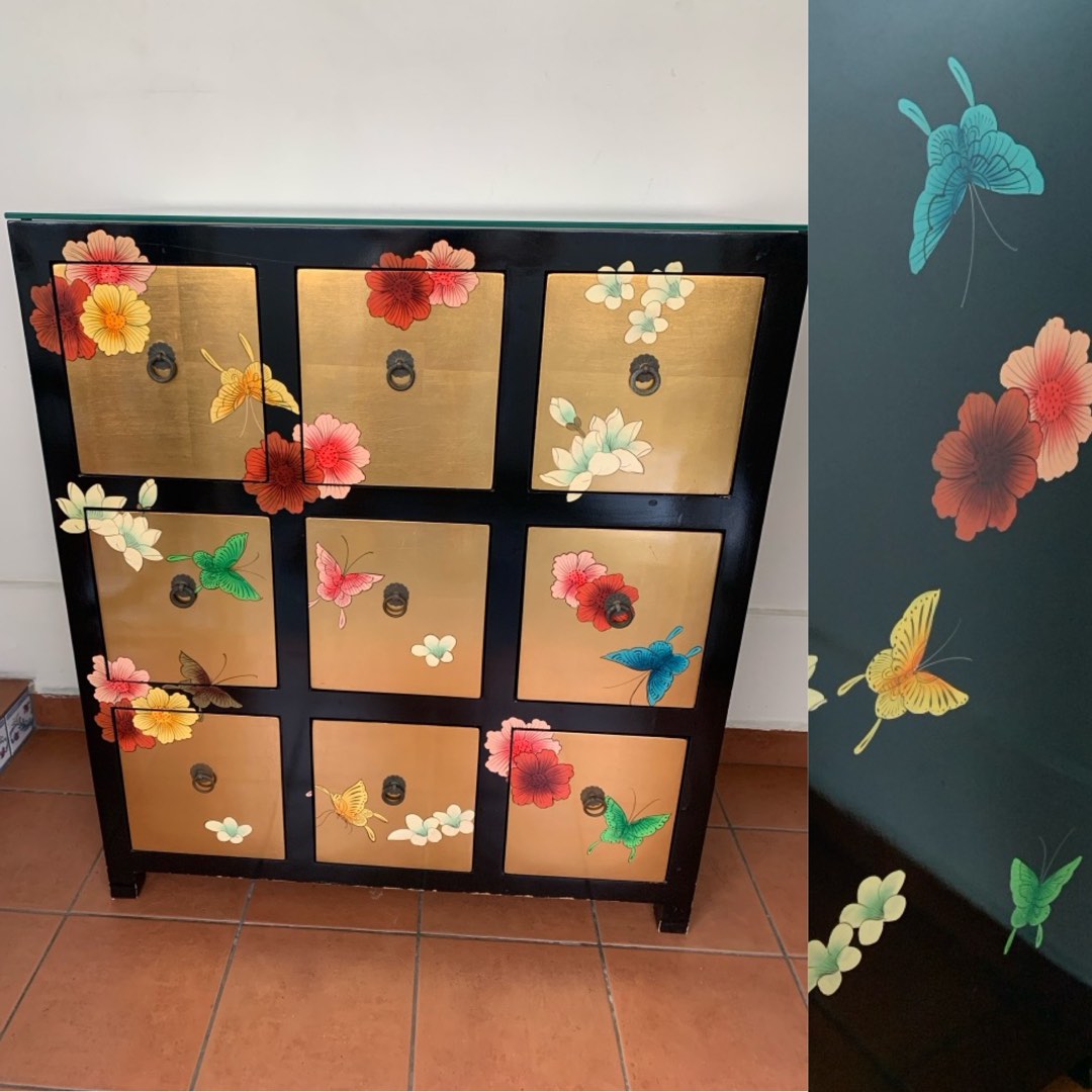 Butterfly Medicine 9 Drawers Orient Cabinet Golden Blk Lacquer ...