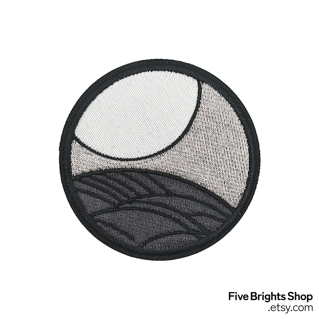 Full Moon (Black) - Hanafuda Cards - Embroidered Patch - Iron on ...