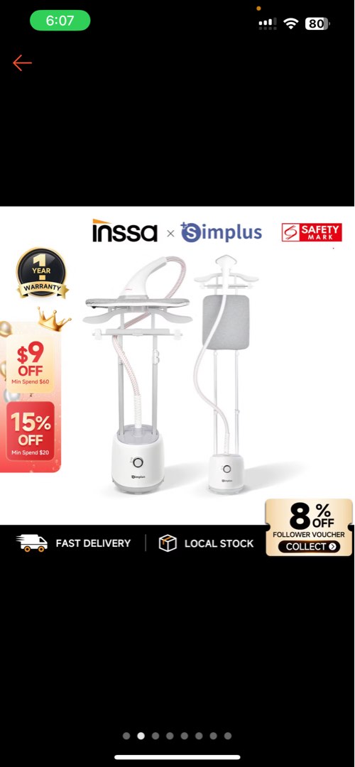 INSSA 2000W 3 In 1 Garment Steamer Flat Ironing Hanging Vertical Ironing 2-Poles 48g Max Steam ...