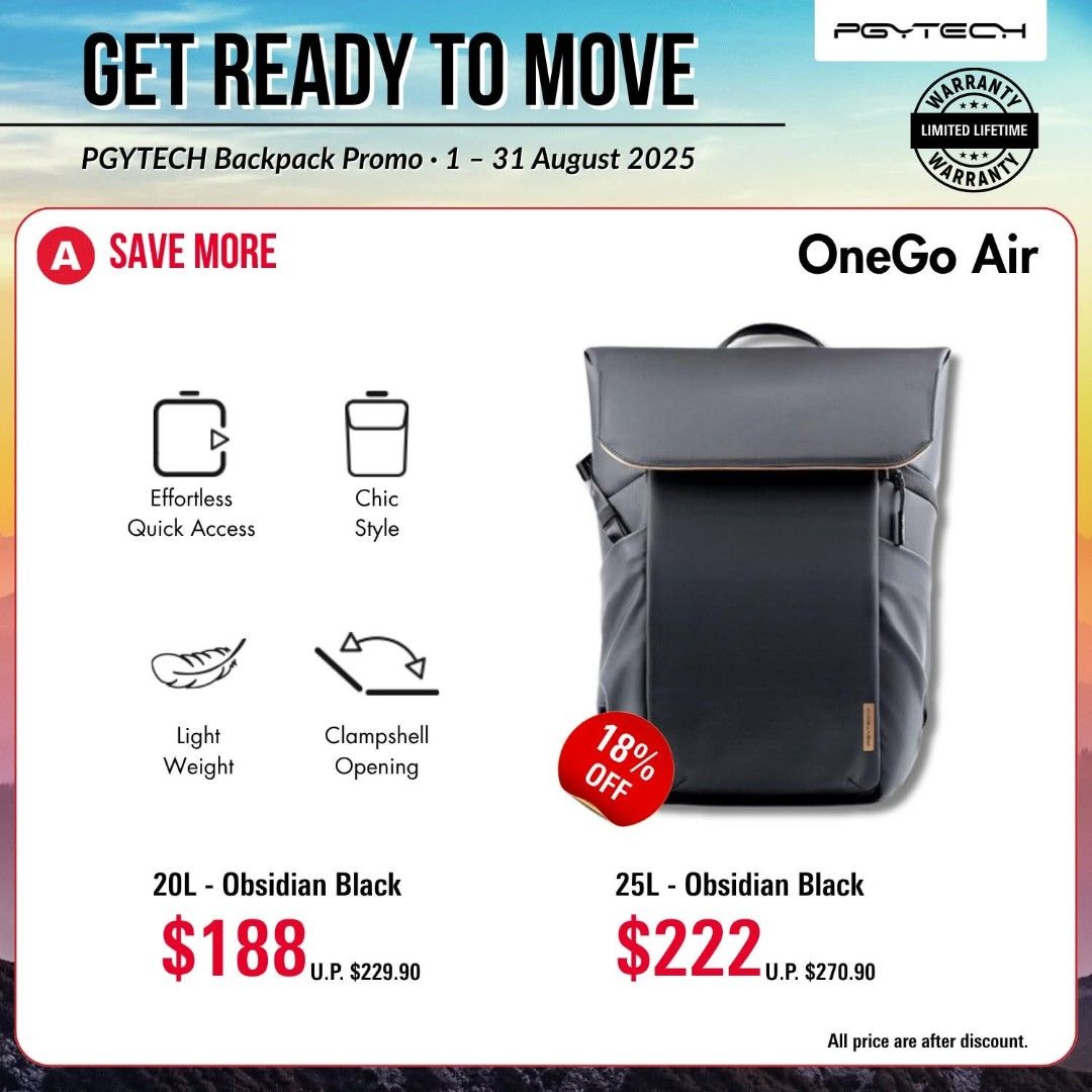 PGYTECH OneGo Air 20L 25L, Photography, Photography Accessories, Camera ...