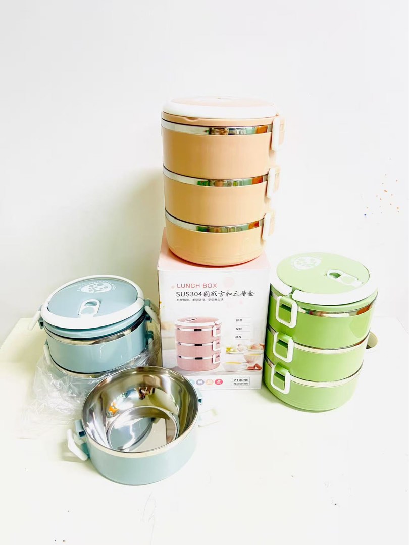 Stainless Steel 3-Tier Lunch Box, Furniture & Home Living, Kitchenware ...