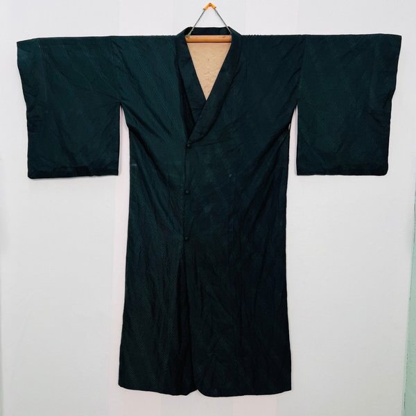 Vintage Japanese Kimono Yukata Polyester Green Stripe Robe Dress Jacket ...