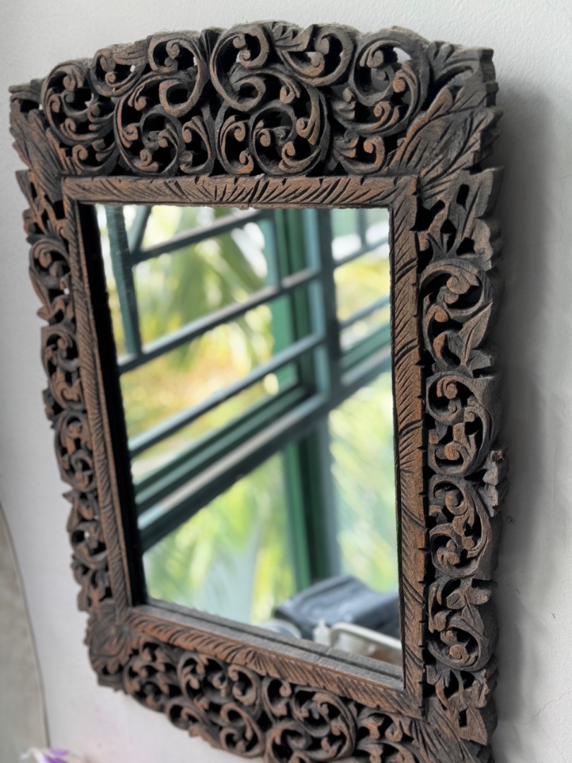 Vintage Thai Carved Wooden Mirror, Furniture & Home Living, Home Decor ...