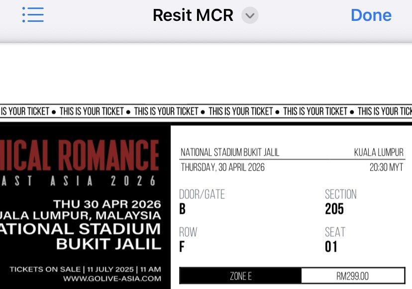 PENDING PURCHASE (WTS MCR Ticket Day 1) My Chemical Romance South East ...