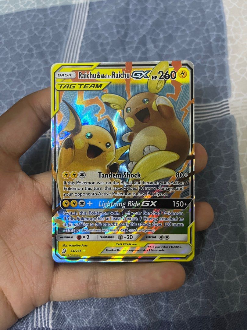 Raichu & Alolan Raichu GX 54/236 Unified Minds Tag Team Pokemon Card ...
