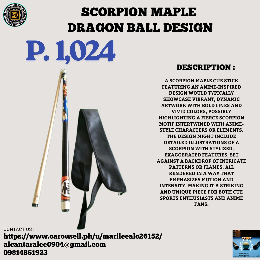 SCORPION MAPLE (DRAGON BALL DESIGN) CUE STICK BILLIARD, Sports ...