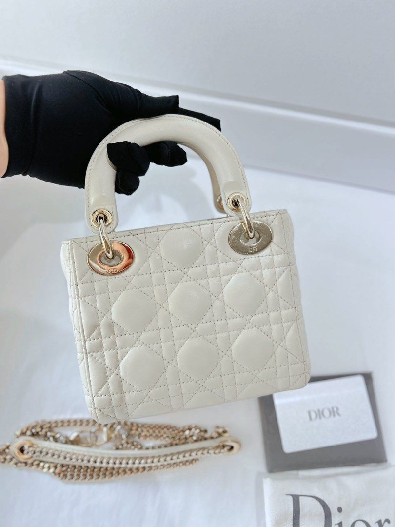 (SG Ready stock) 100% authentic Lady Dior mini cream white cannage ...