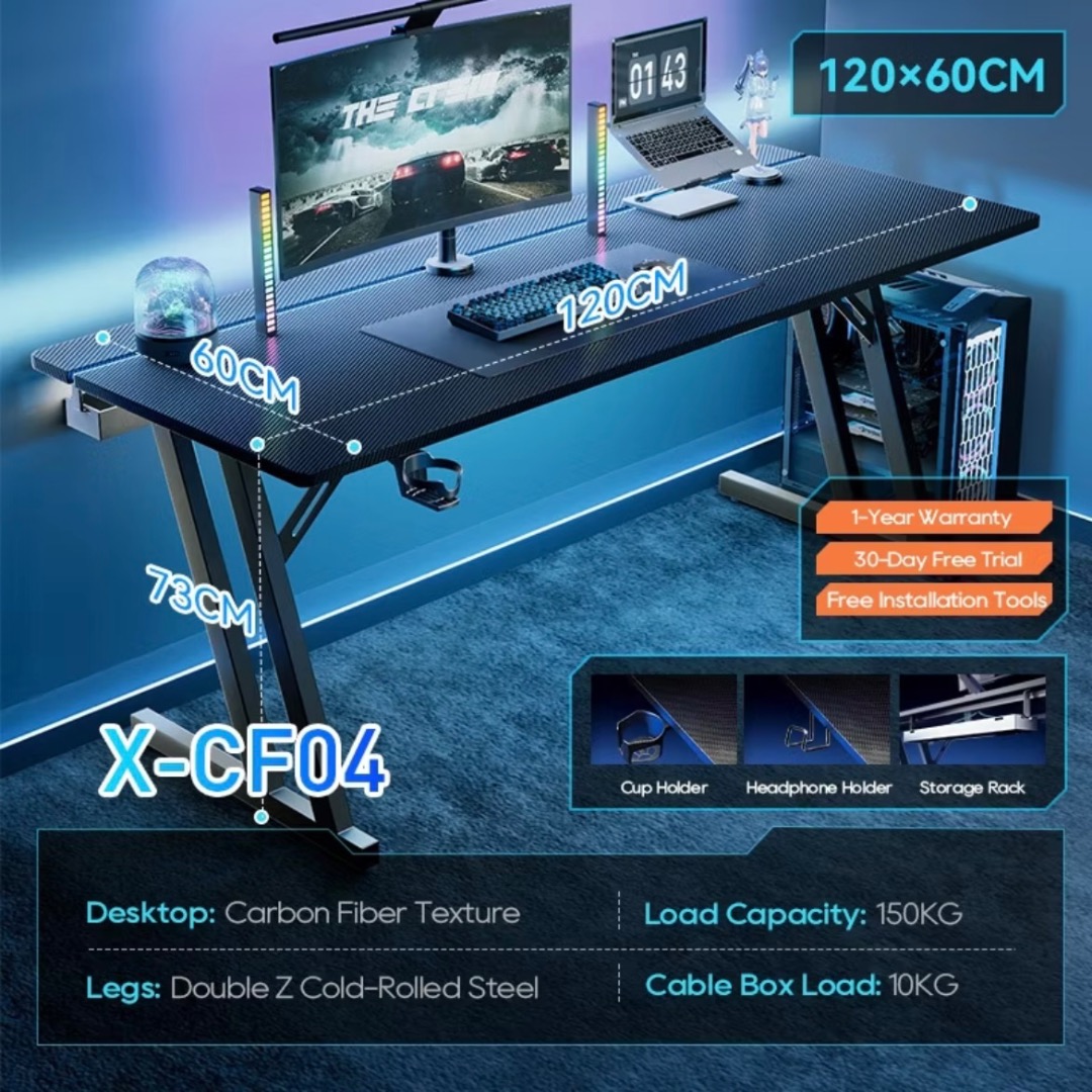 Sleek Gaming Computer Table | Carbon Fiber Gaming Desk | Double Z Frame ...