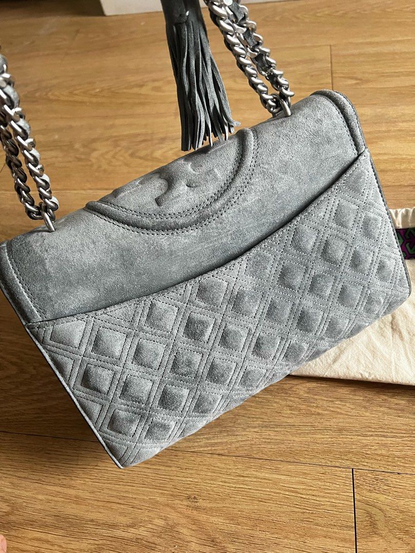 Tory Burch Suede Fleming Convertible Shoulder Bag, Barang Mewah, Tas ...
