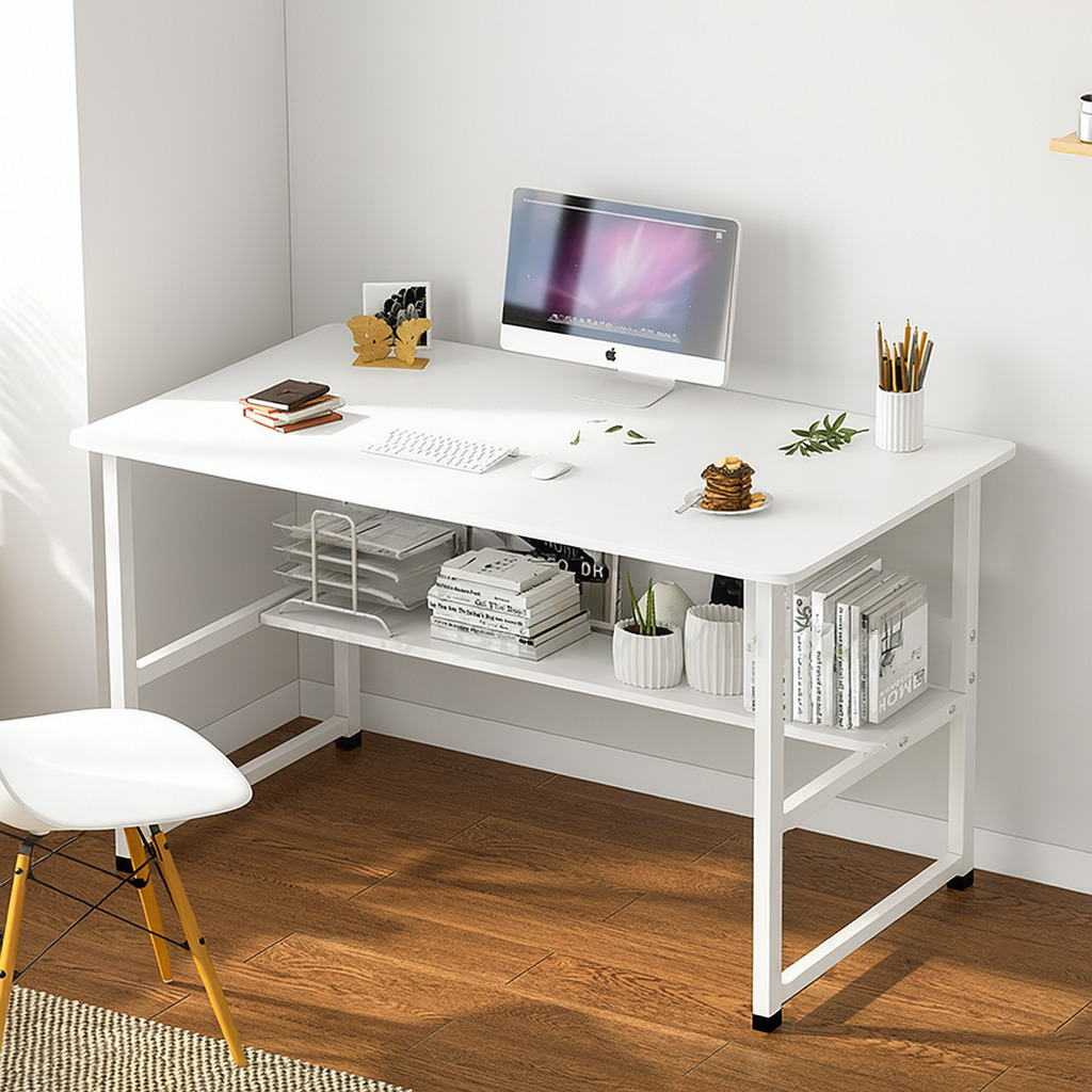 White Computer Work Table | Modern Laptop Study Desk | Spacious Writing ...