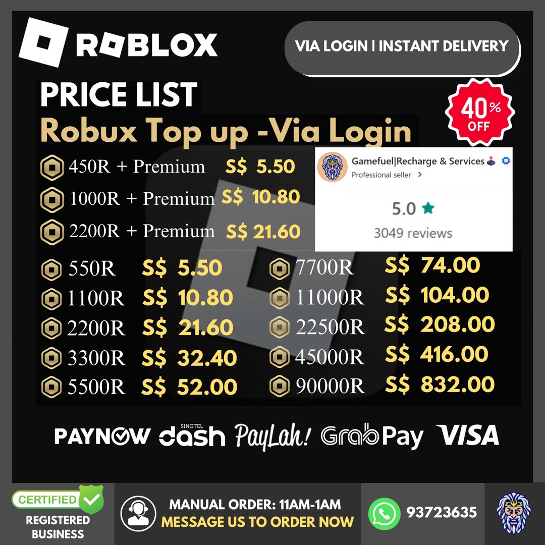 🏆[3K Reviews] [Over 5,000 Orders completed] Roblox Robux RBX Top Up ...