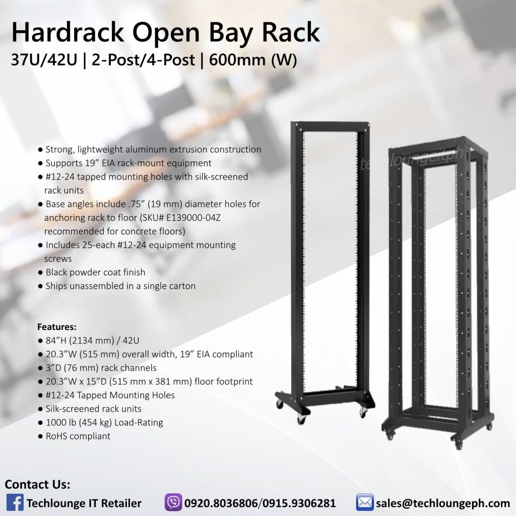 HARDRACK Open Bay Rack - 37U/42U, 2-Post/4-Post, 600mm (Width ...