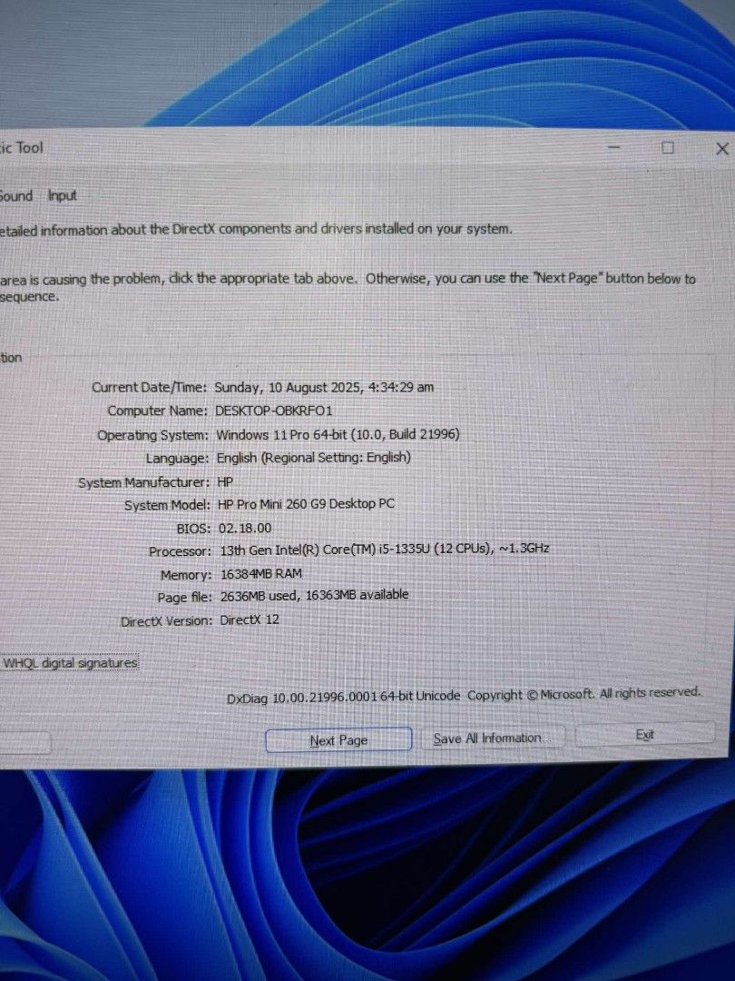 HP pro mini 260 G9 Desktop PC I5 13th gen Intel UHD Graphics 16gb ram ...