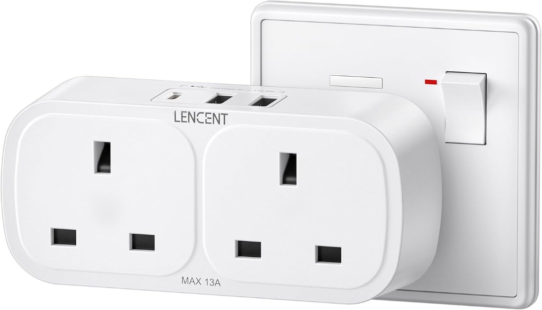 LENCENT USB Plug Extension, PD Type-c & 2 USB A Ports, 2 Way Socket ...