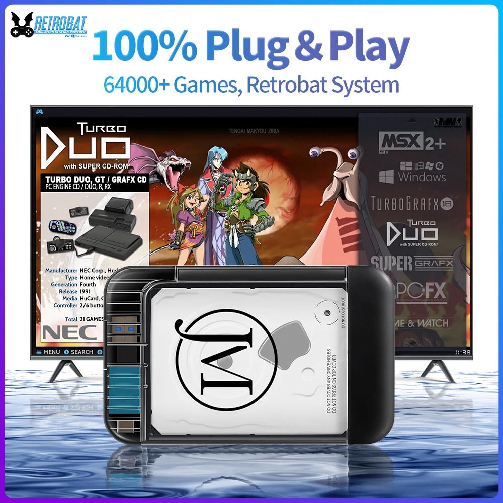 RETROBAT Portable 500G Gaming HDD Consoles 70+Emulators 64000+Retro ...