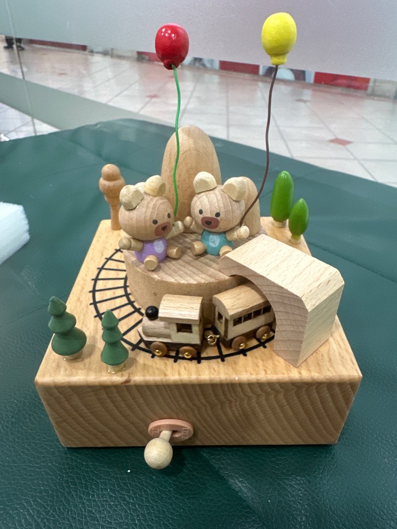 Wooden Bear Music Box with Train, Hobbies & Toys, Toys & Games on Carousell