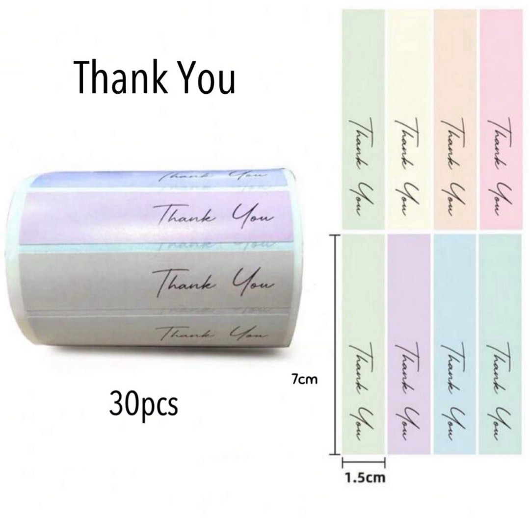 30pcs Thank You Colourful Rectangle Stickers, Hobbies & Toys ...