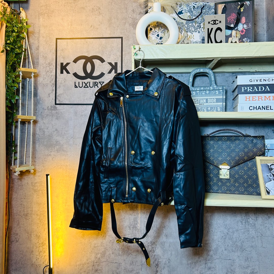 Celine biker leather jacket, Luxury, Apparel on Carousell