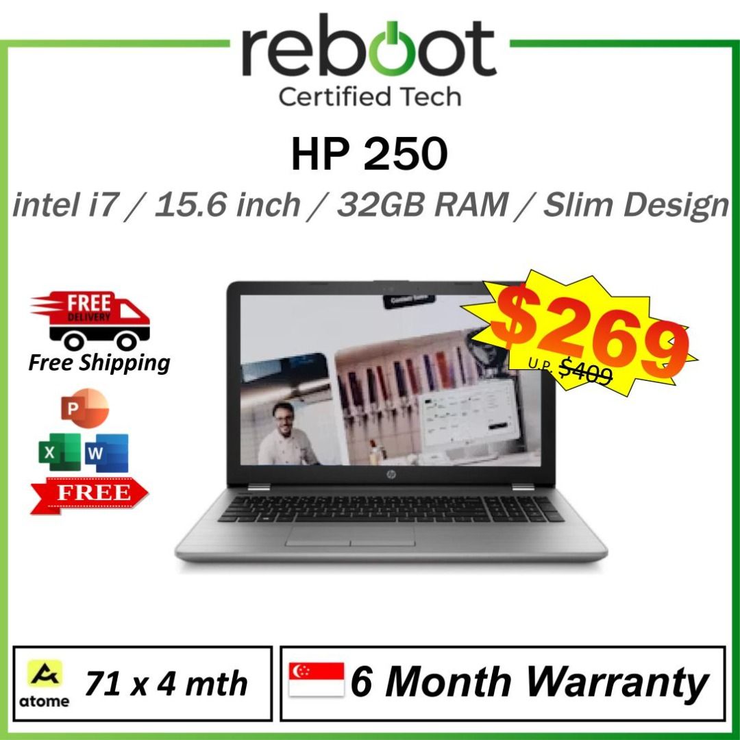 HP 15.6 Inch i7 Laptop (250 G6) - Intel i7 - 32GB + 512GB - Slim Design ...
