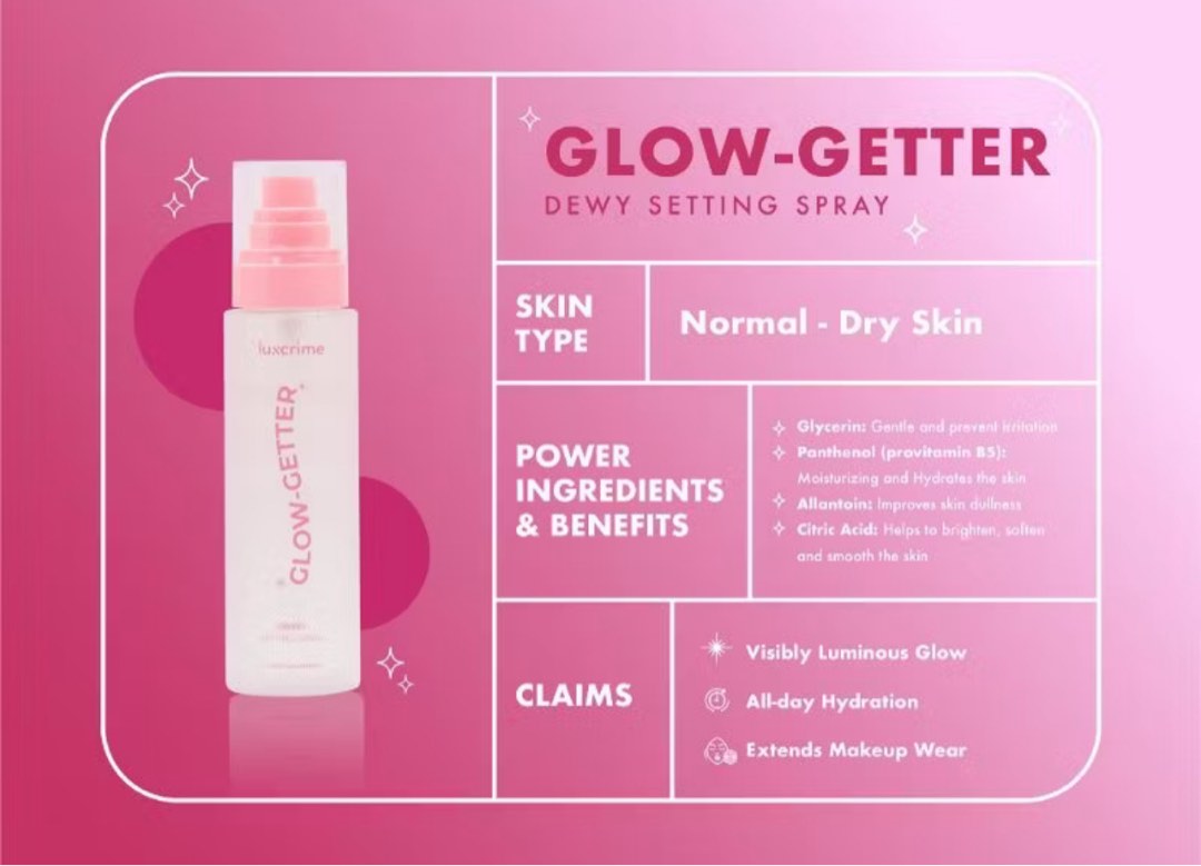 LIKE NEW Luxcrime setting spray glow getter FULL SIZE 150 ml, Jasa ...