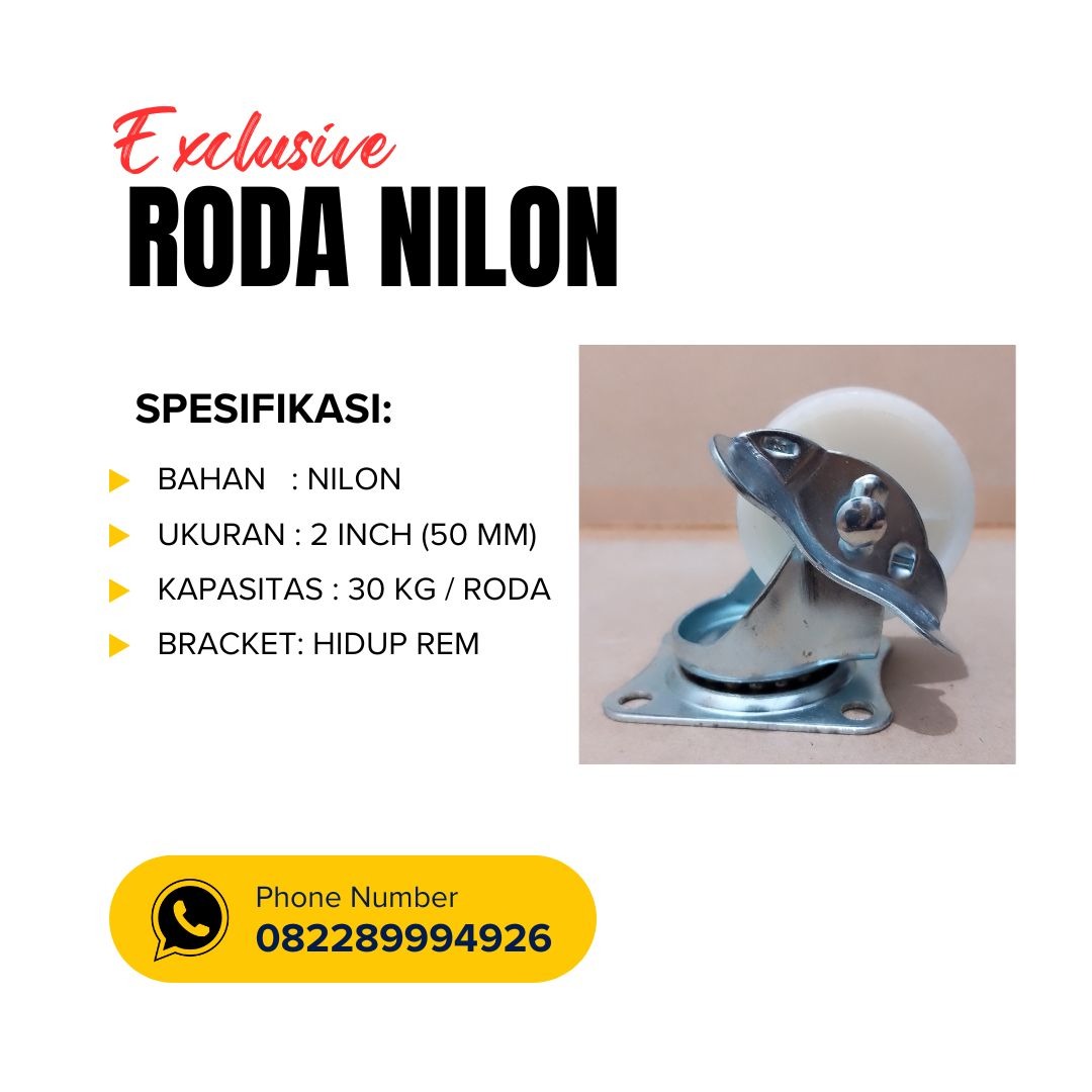 Roda 2 inch Nilon Hidup Rem / Roda 2" Nylon Hidup Rem / Roda Nylon ...