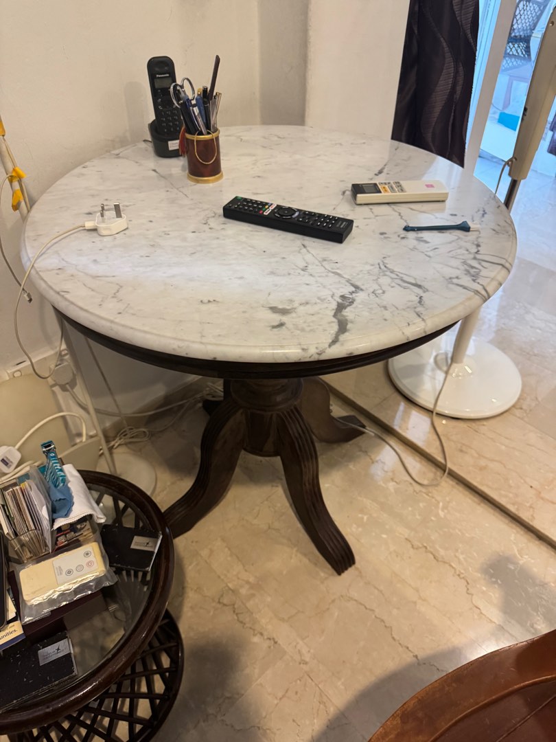 Antique Kopitiam Marble Top Round Table, Furniture & Home Living ...