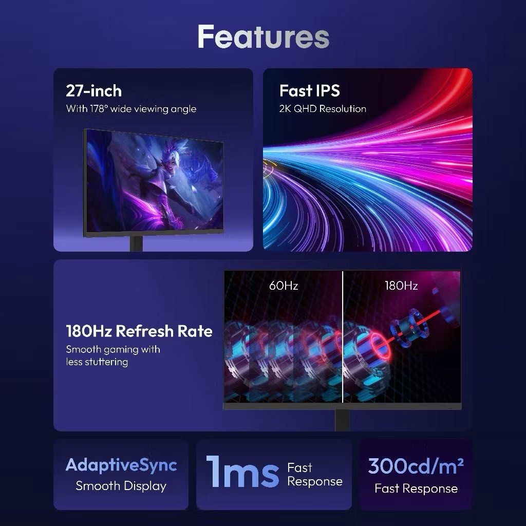 APEX+ EVO 27" 2K QHD Monitor - Fast IPS | 180Hz | 1ms GTG | HDMI + DP ...