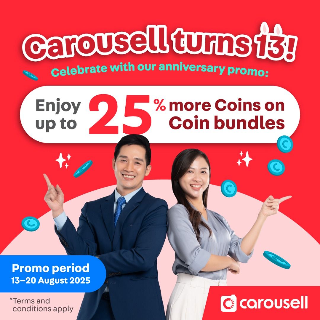 Carousell turns 13! 🥳 Enjoy up to 25% MORE Coins on Coins bundles! on Carousell