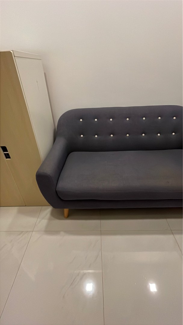 Castlery Grey Fabric Sofa with Button Detailing, Furniture & Home ...