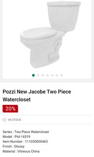 Pozzi Two Piece Watercloset toilet set, Furniture & Home Living ...