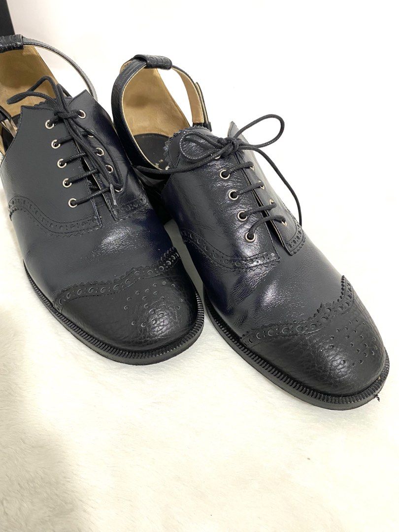 💯% Authentic Chanel Black Leather CC Broque Arkie Strap Oxfords Lace Up ...