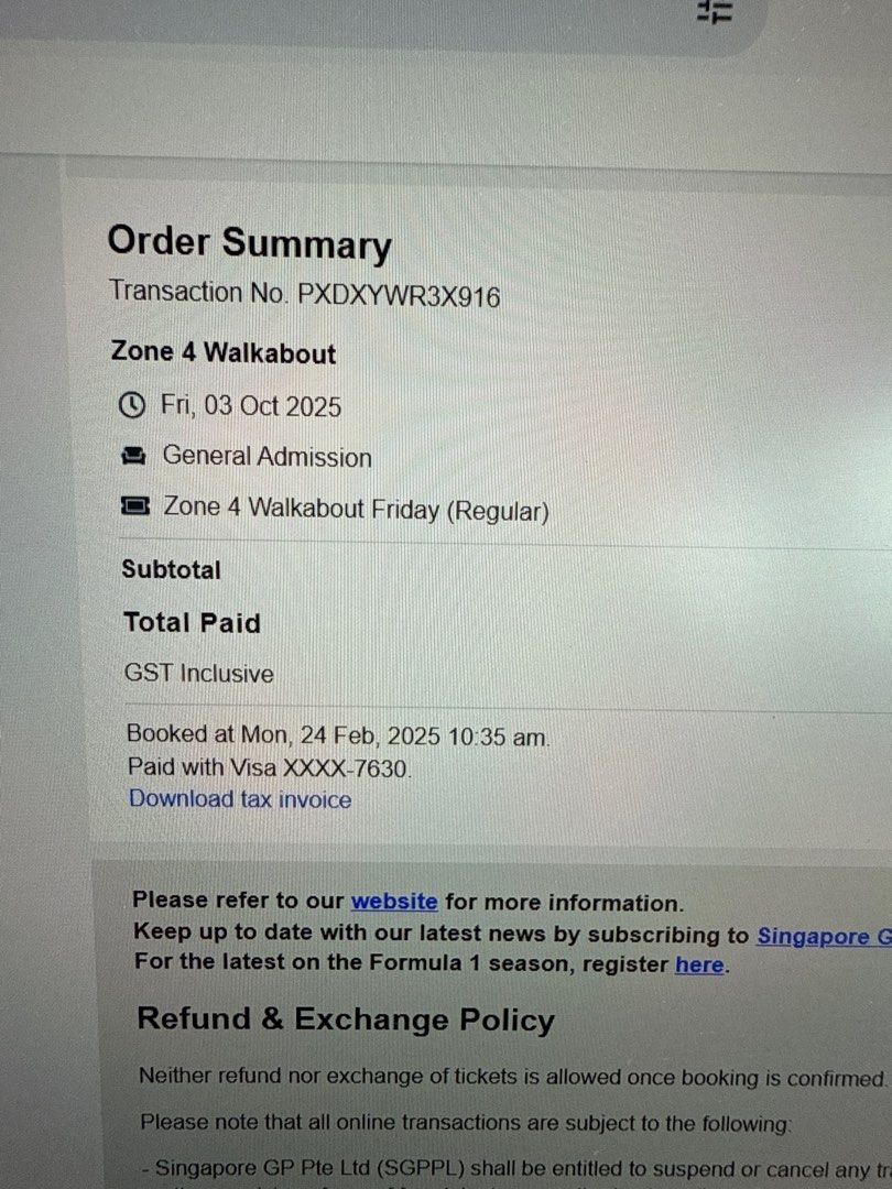 F1 Singapore Grand Prix 2025 - Zone 4 Walkabout Friday, Tickets ...