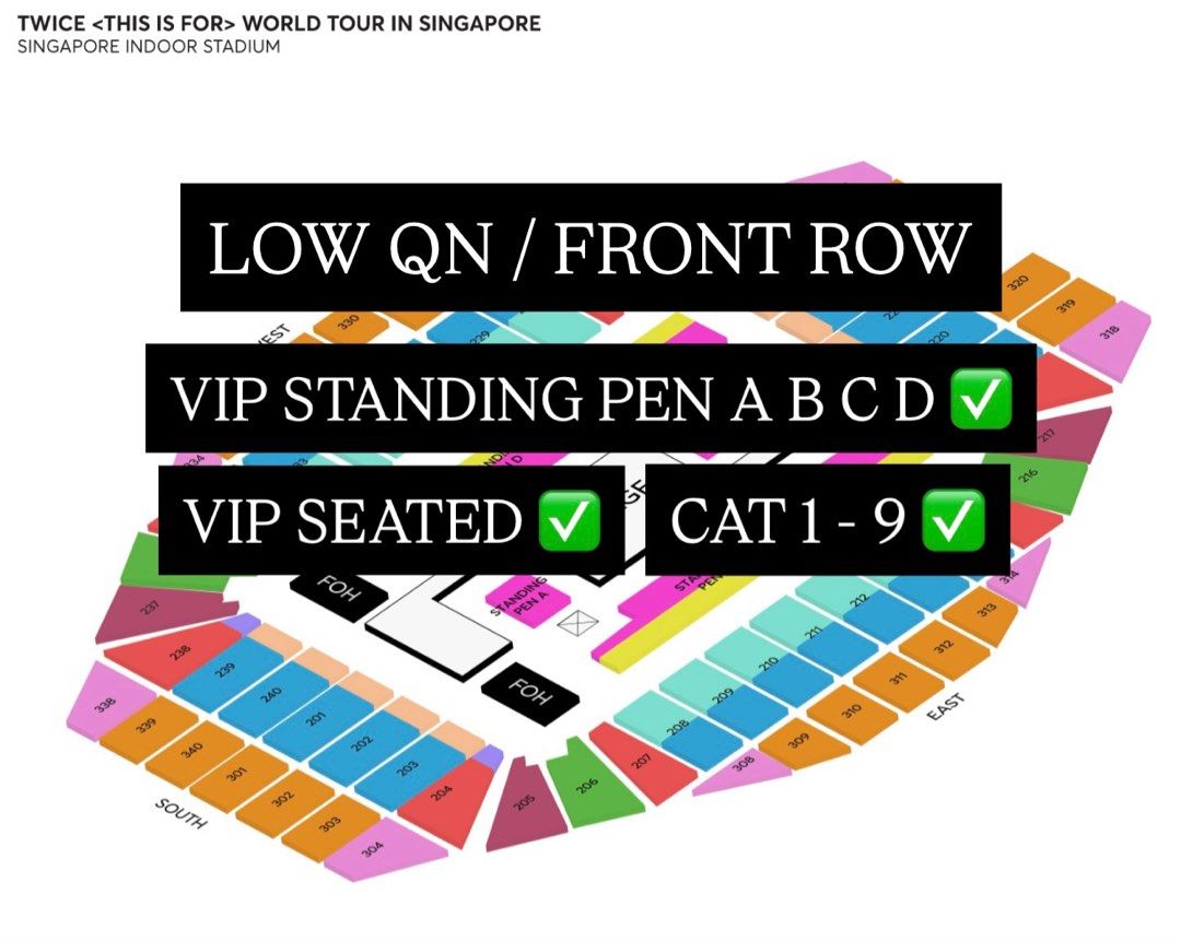 Low Qn/Front Queue Vip Standing Pen A B C D Seated | Cat 1 2 3 4 5 6 7 ...