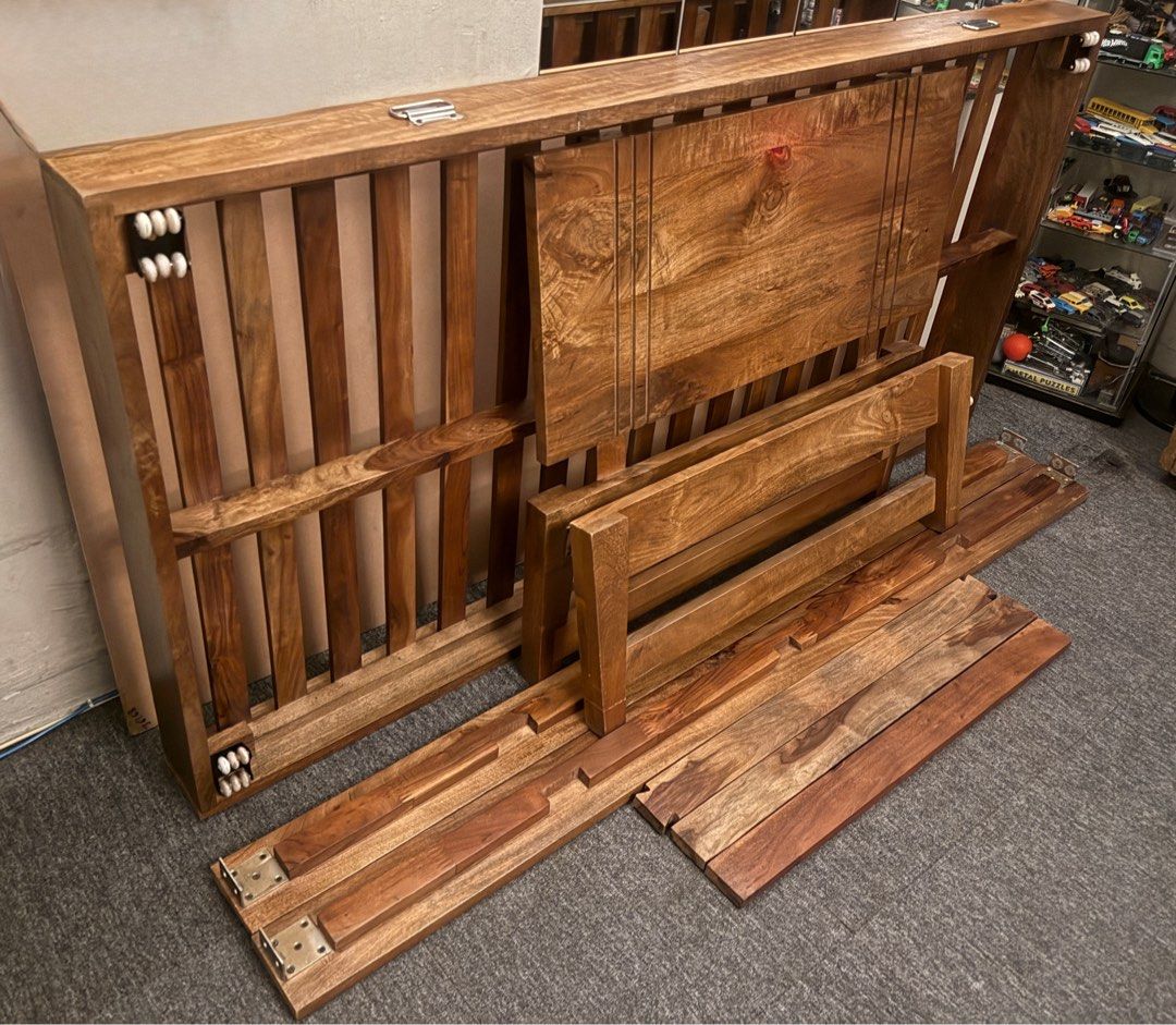 SOLID Teak Wood From India Pull Out Bed & 2 Mattress Katil Solid Tilam ...